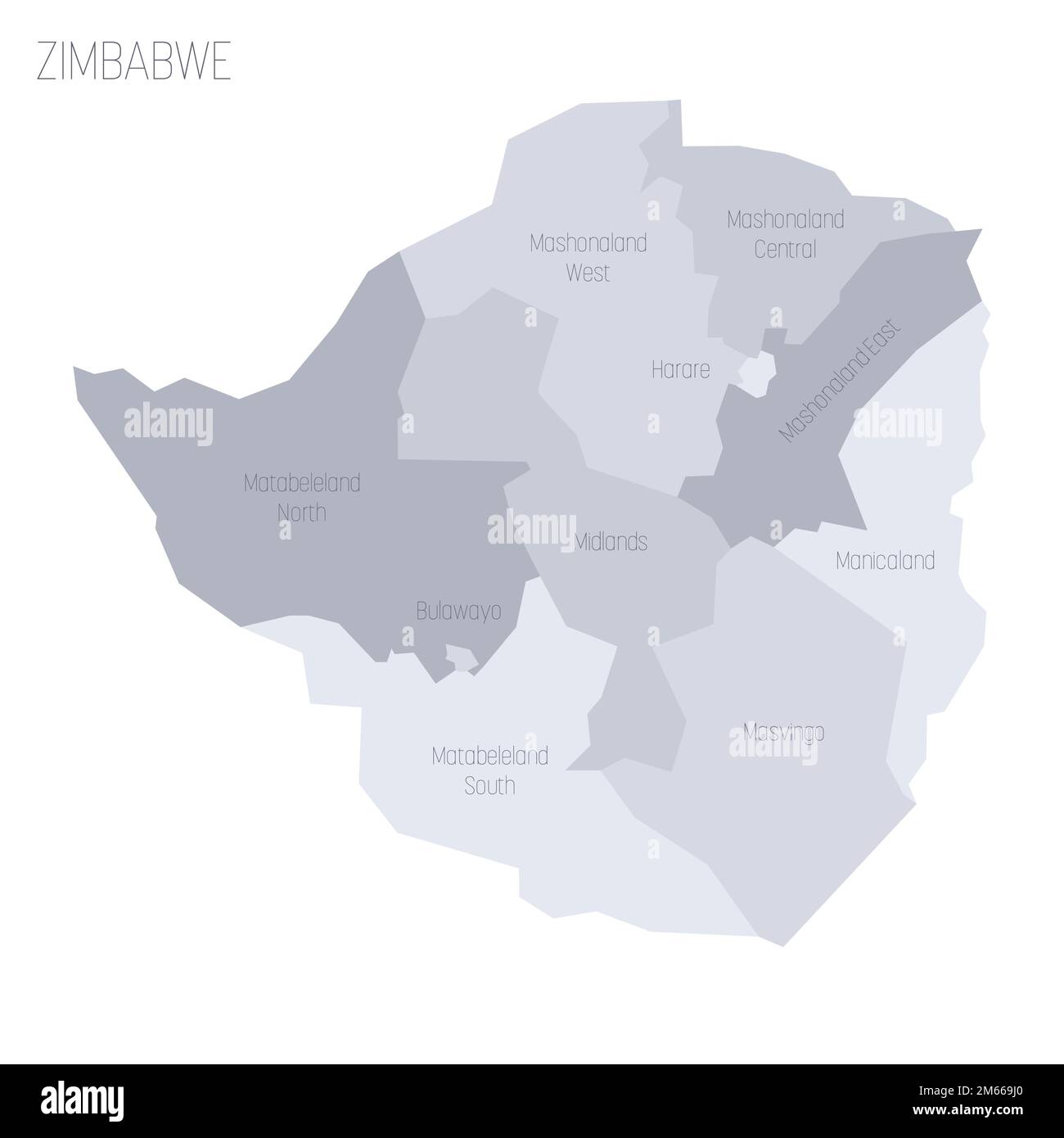 Zimbabwe political map of administrative divisions - provinces. Grey ...