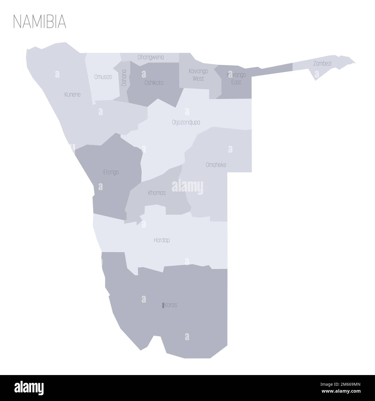 Namibia political map of administrative divisions - regions. Grey ...