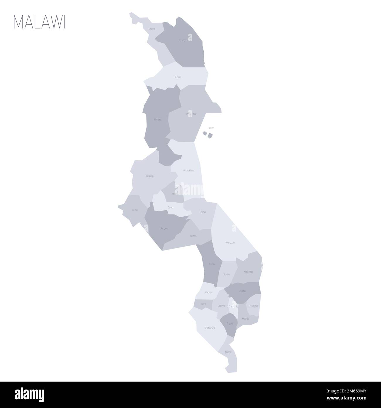 Malawi political map of administrative divisions - districts. Grey ...