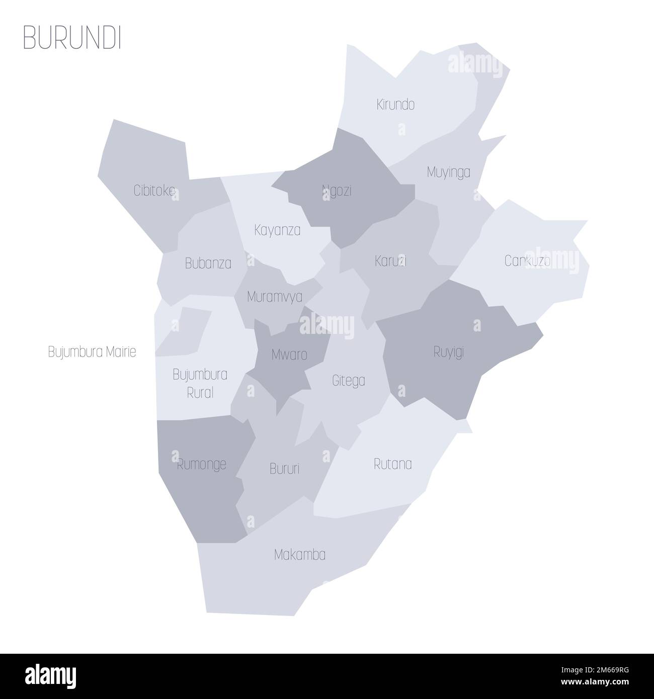 Burundi political map of administrative divisions - provinces. Grey ...