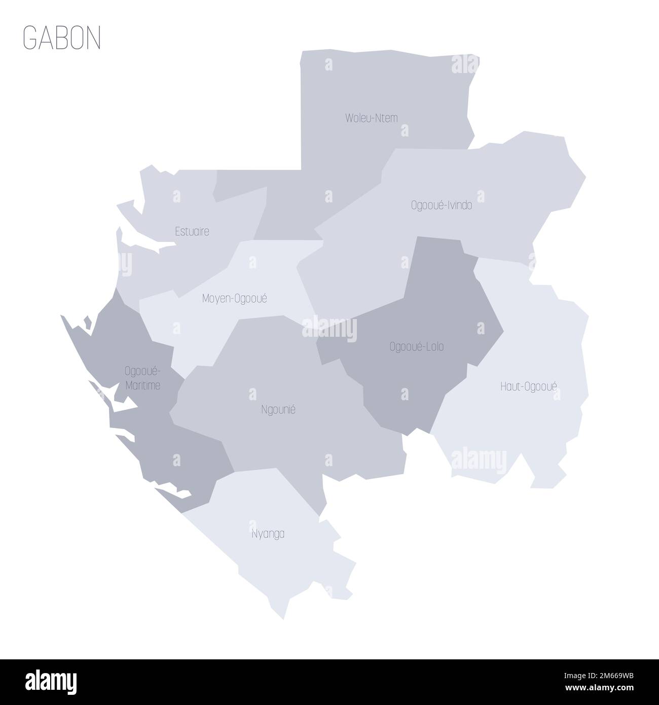 Gabon political map of administrative divisions - provinces. Grey vector map with labels Stock ...