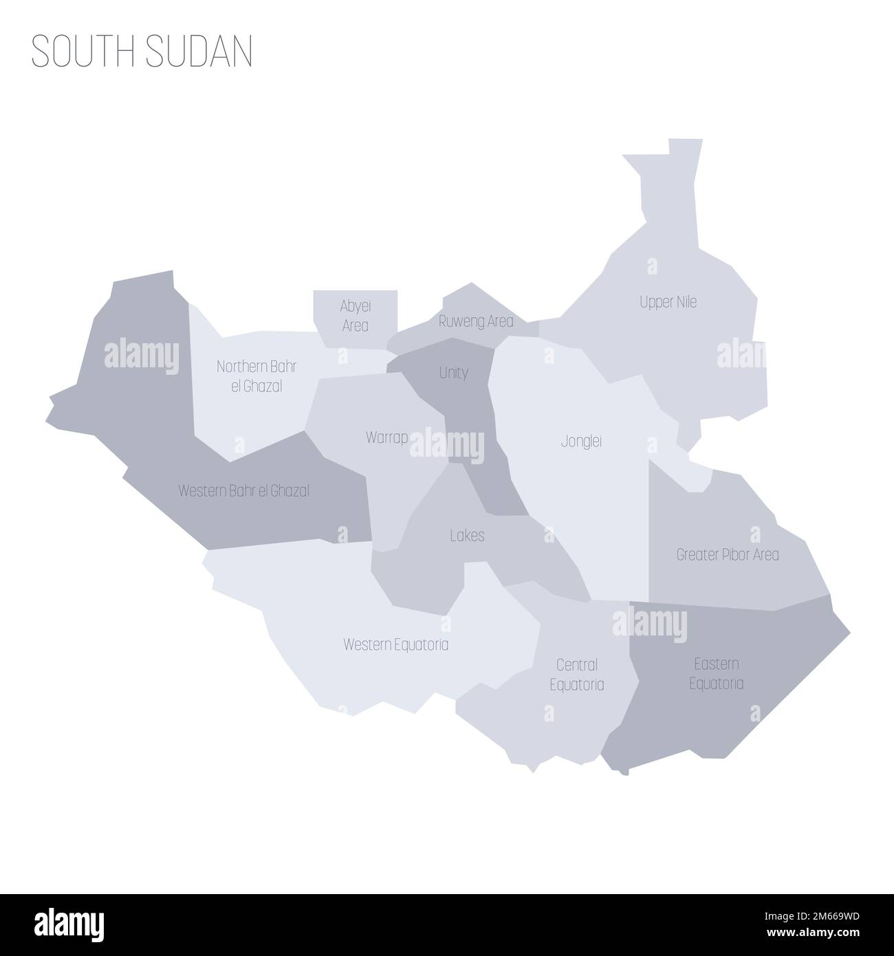 South Sudan political map of administrative divisions - states ...