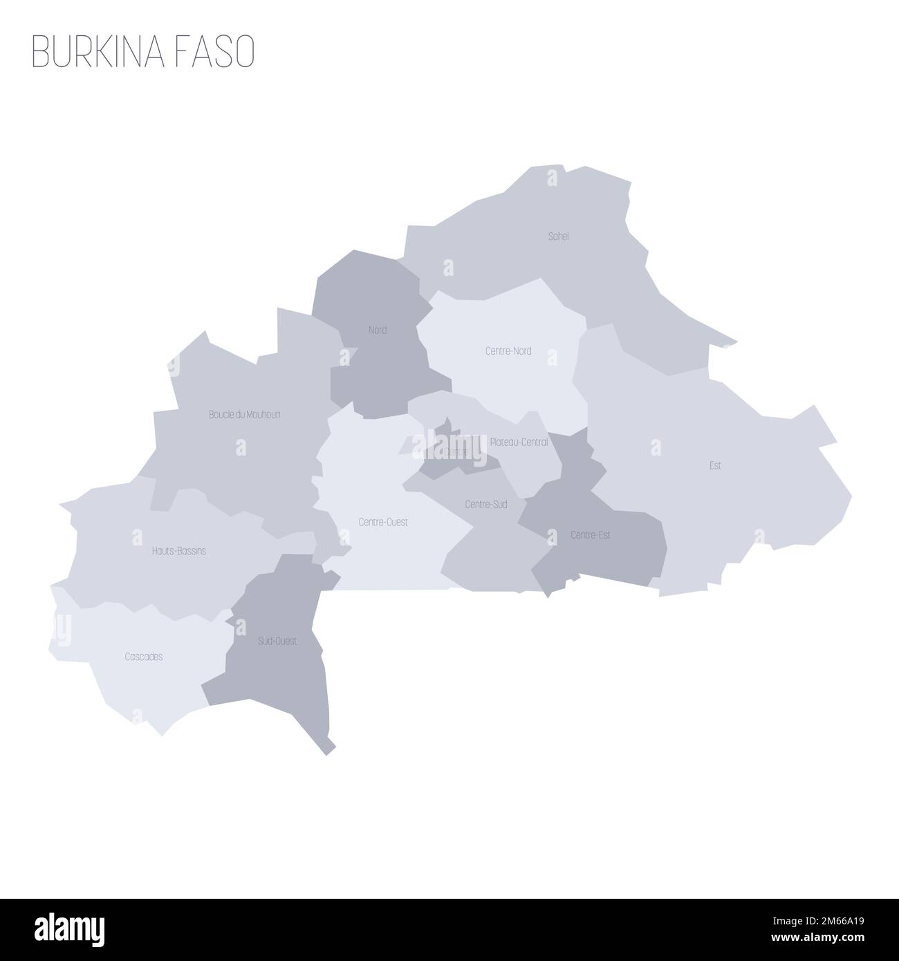 Burkina Faso political map of administrative divisions - regions. Grey ...
