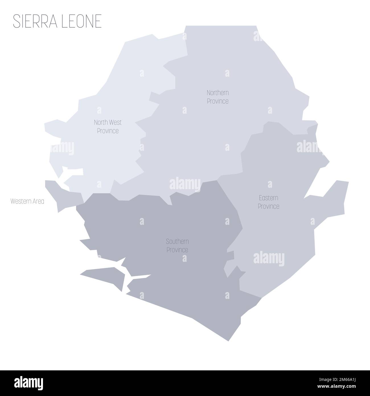 Sierra Leone political map of administrative divisions - provinces and one area. Grey vector map ...