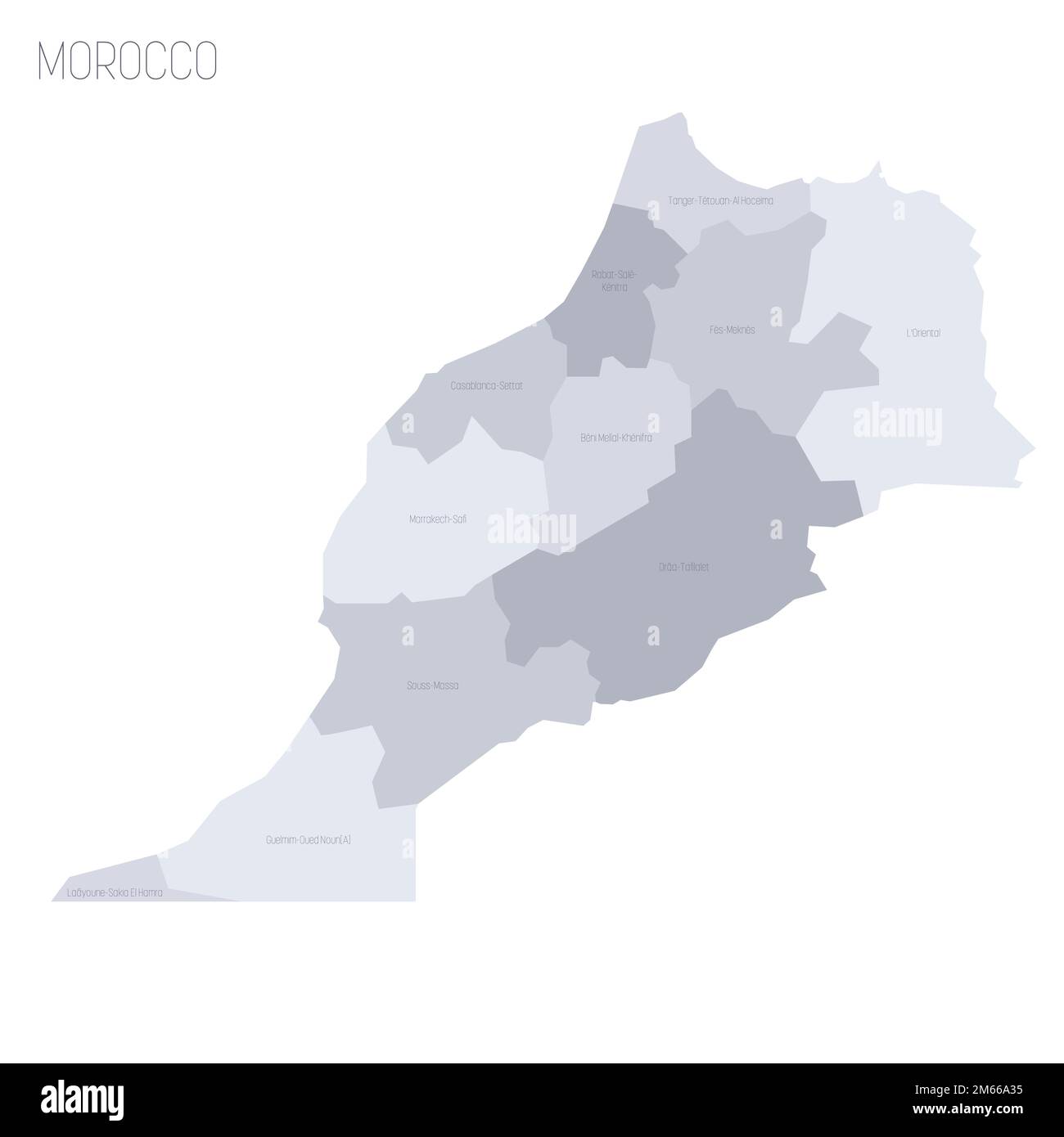 Morocco political map of administrative divisions - regions. Grey ...