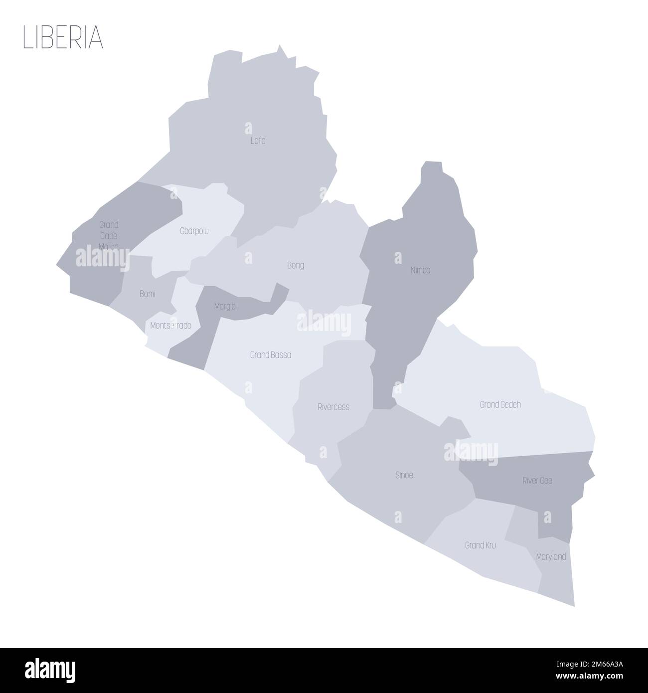 Liberia political map of administrative divisions - counties. Grey ...