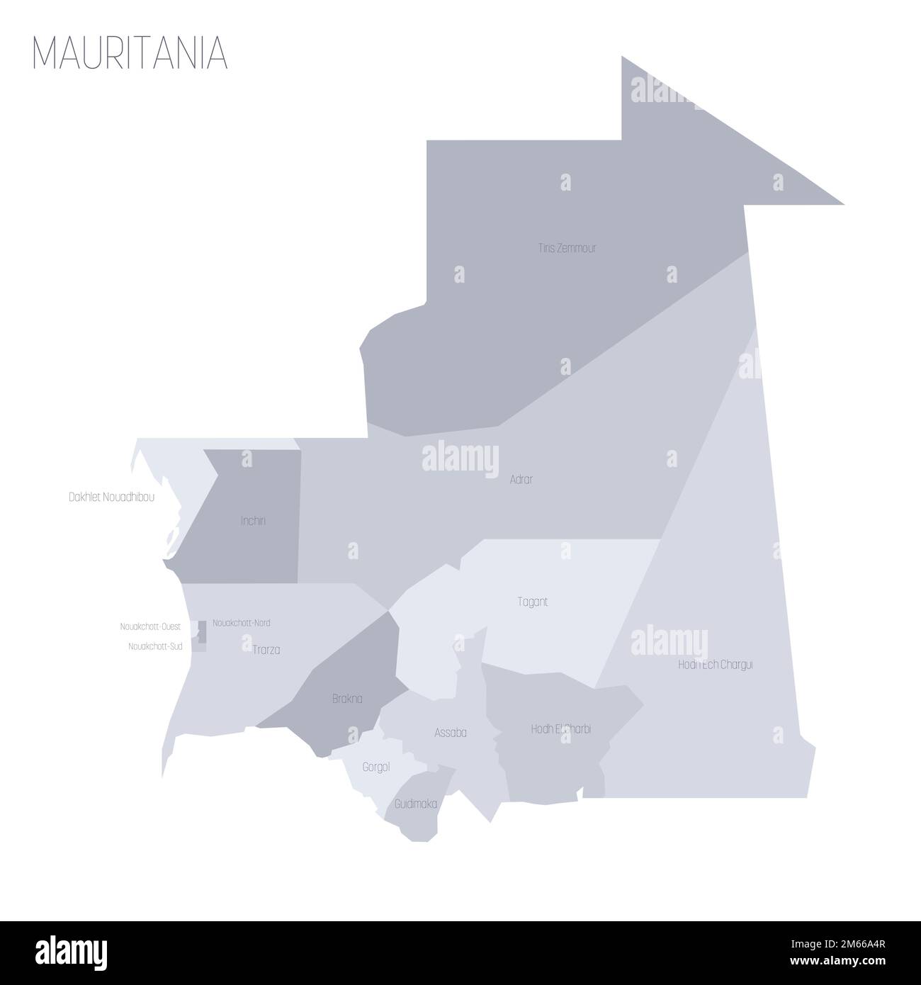 Mauritania political map of administrative divisions - regions and ...