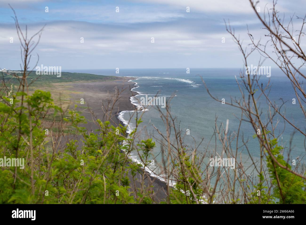 The volcanic ash beaches are visible from the top of Mount Suribachi ...