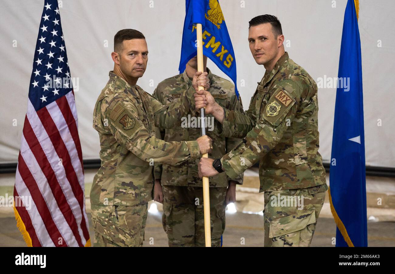 Maj. Joshua Sollee, right, incoming 378th Expeditionary Maintenance ...