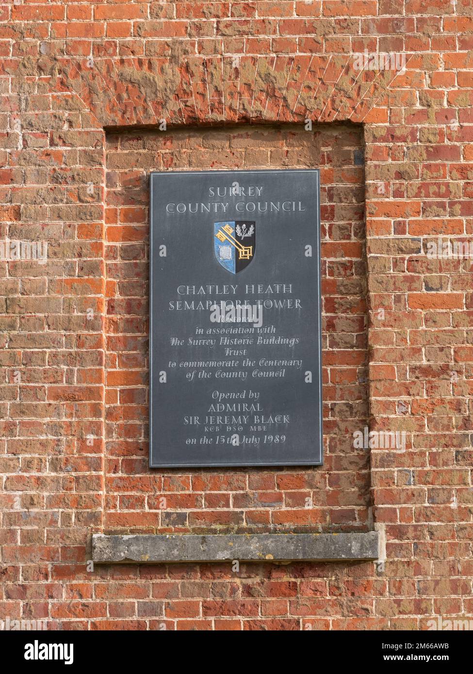 Memorial plaque on Chatley Heath Semaphore Tower, Ockham Common, Cobham ...