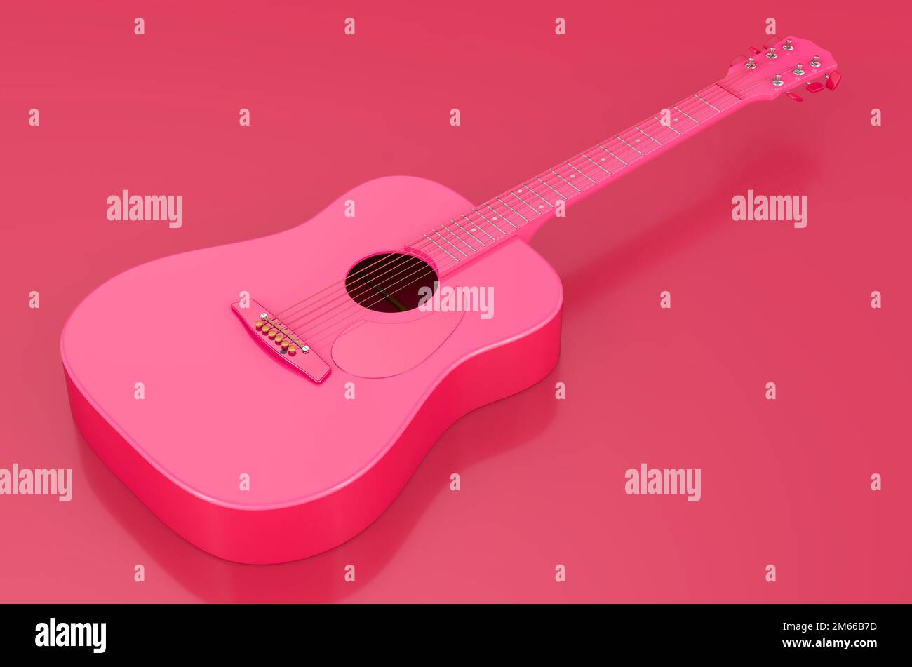 Wooden guitar in trending viva magenta colors, 3D rendering Stock Photo ...