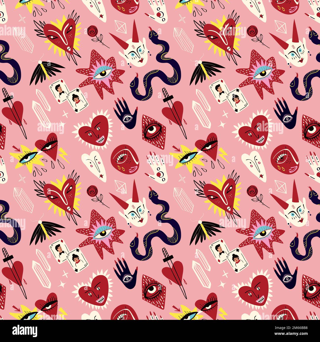 ugly Valentine pattern. Bizarre funky pattern for Valentines Day in ...