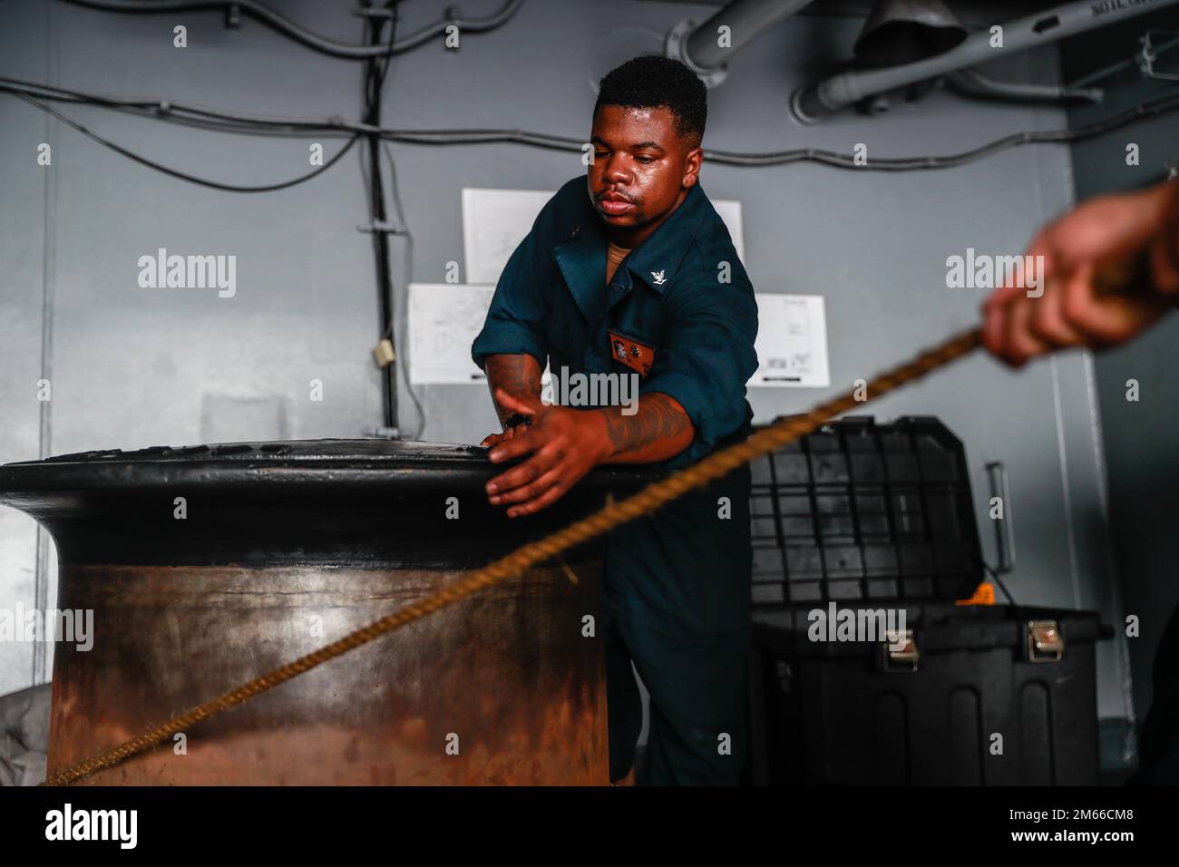 PHILIPPINE SEA (April 6, 2022) Boatswain’s Mate 3rd Class Jermond Jones ...
