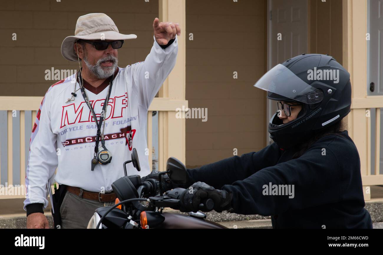 From left, Shannon Daub, Panama City Motorcycle Training coach, directs ...