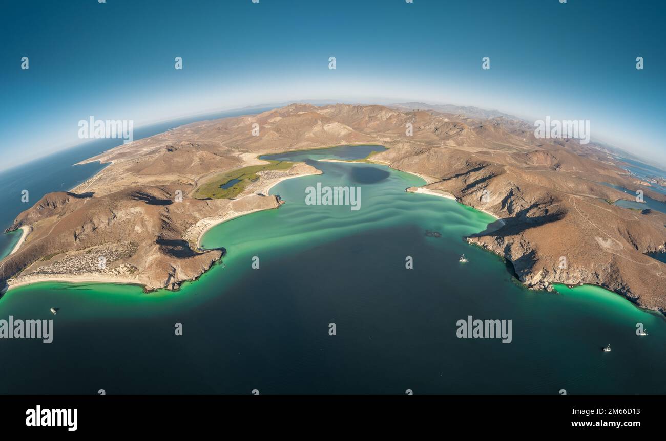 Panoramic view of Balandra beach with mountains in the background on a ...