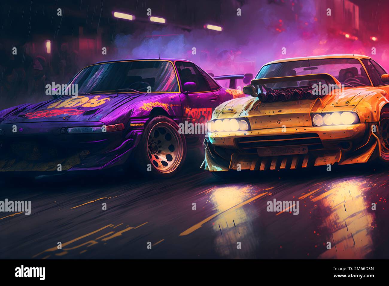 two drift cars on the street Stock Photo - Alamy