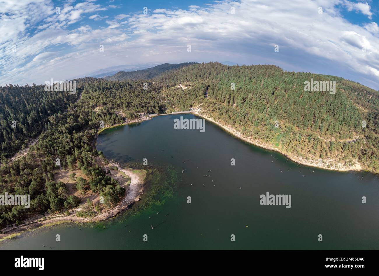 Panoramic view of the Iturbide Dam in the middle of the forest on a ...