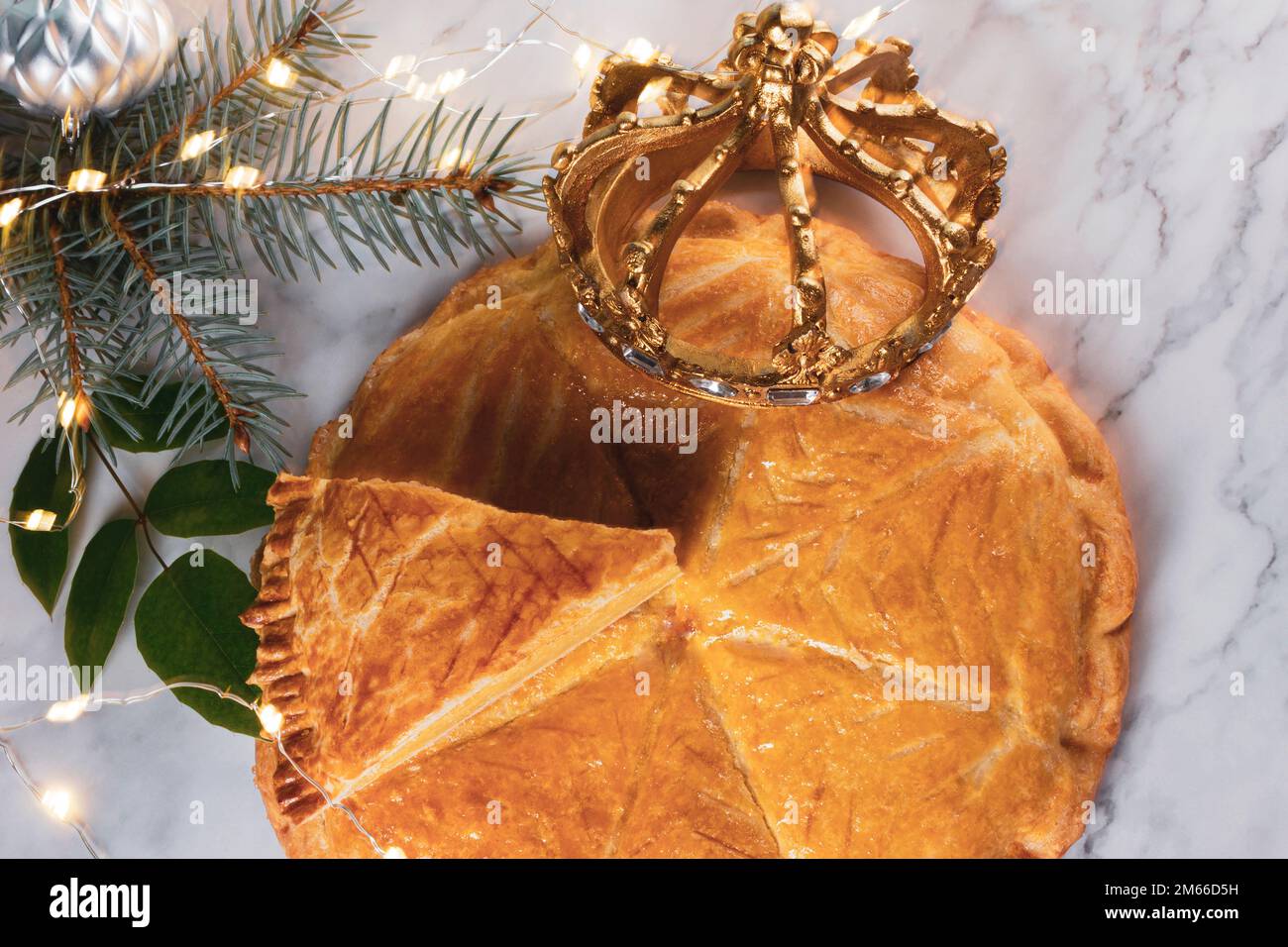 King cake or galette des rois in French. Traditional epiphany pie with ...