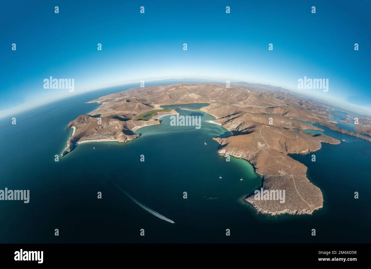 Panoramic view of Balandra beach with mountains in the background on a ...