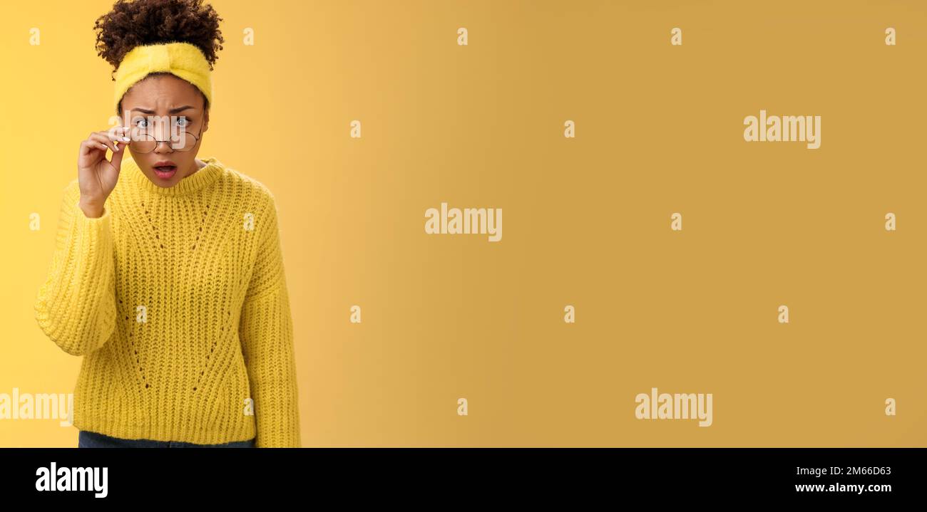 Shocked amazed african-american female student drop jaw gasping ...