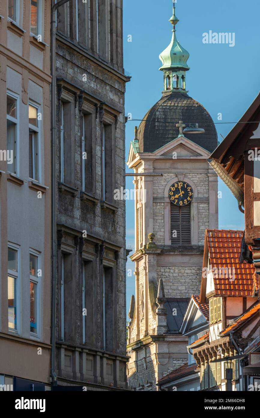 Tower of the St. Michael Church in the old town in Goettingen, Germany ...