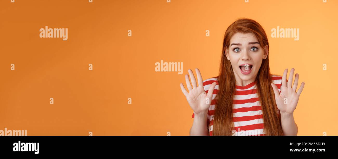 Shocked inssecure worried redhead woman plead not guilty, trying calm ...