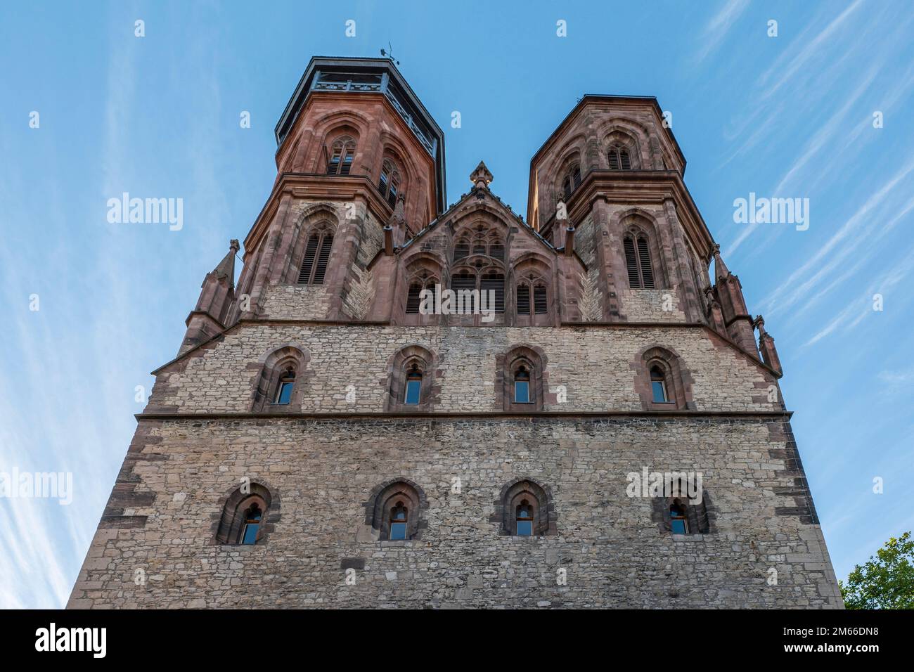 Front with towers of St. John's Church in Goettingen, raised view Stock ...