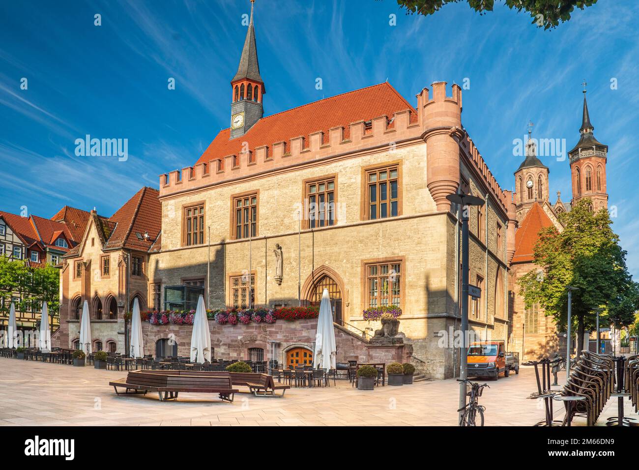 Old town hall in Goettingen with the spiers of the Johannis Church ...