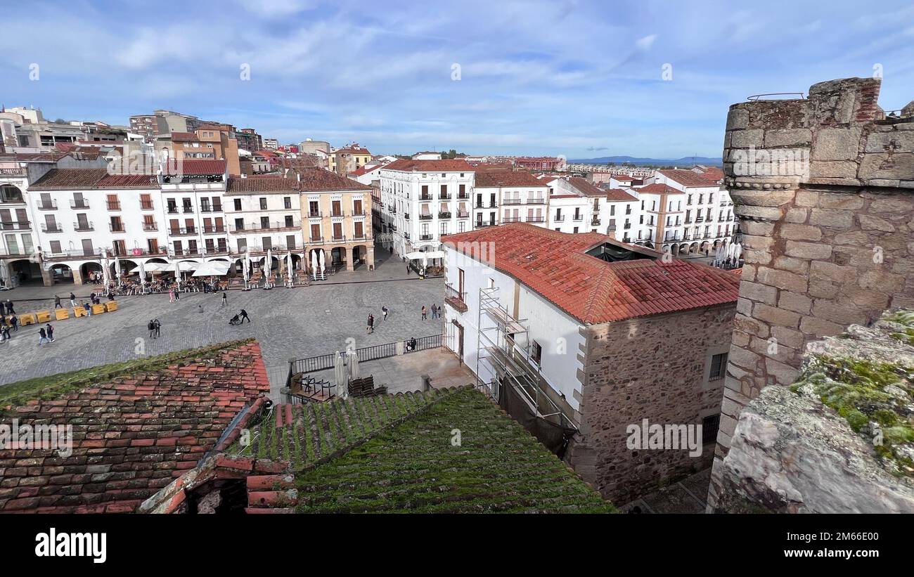 Main square of the city of Cáceres Stock Photo - Alamy