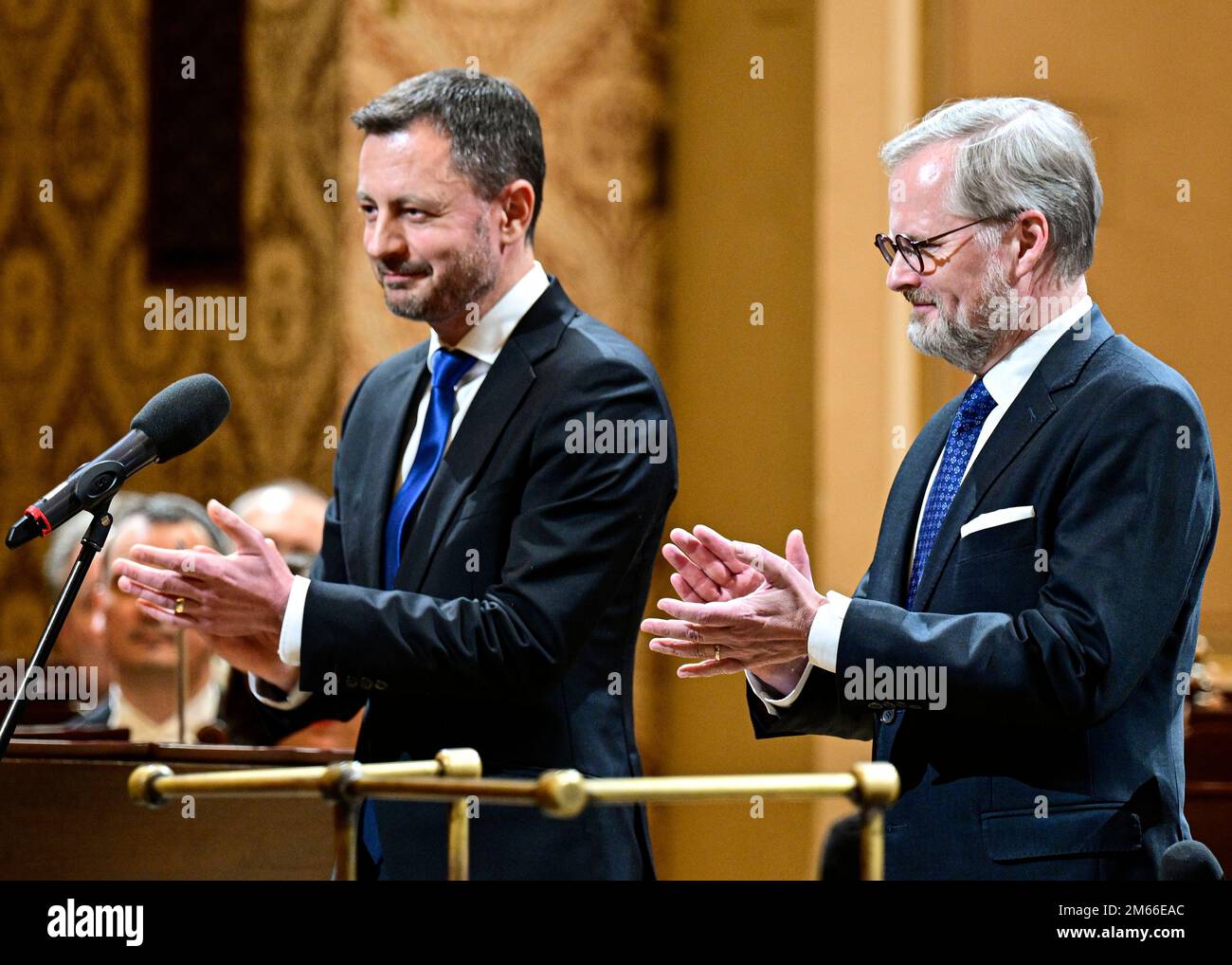 Prague, Czech Republic. 02nd Jan, 2023. From right Czech Prime Minister ...