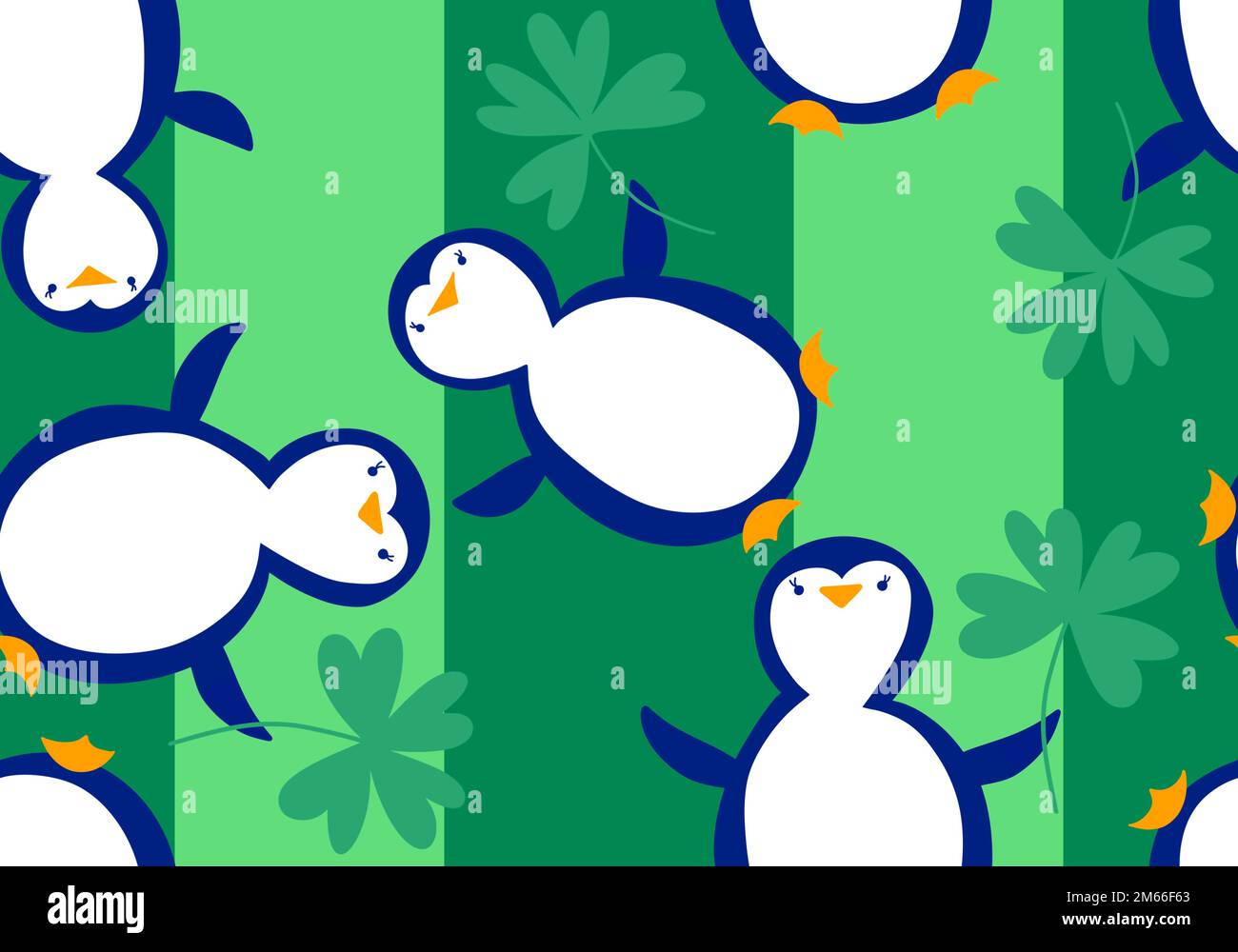 Cartoon animals seamless cute penguin witch clover pattern for kids ...