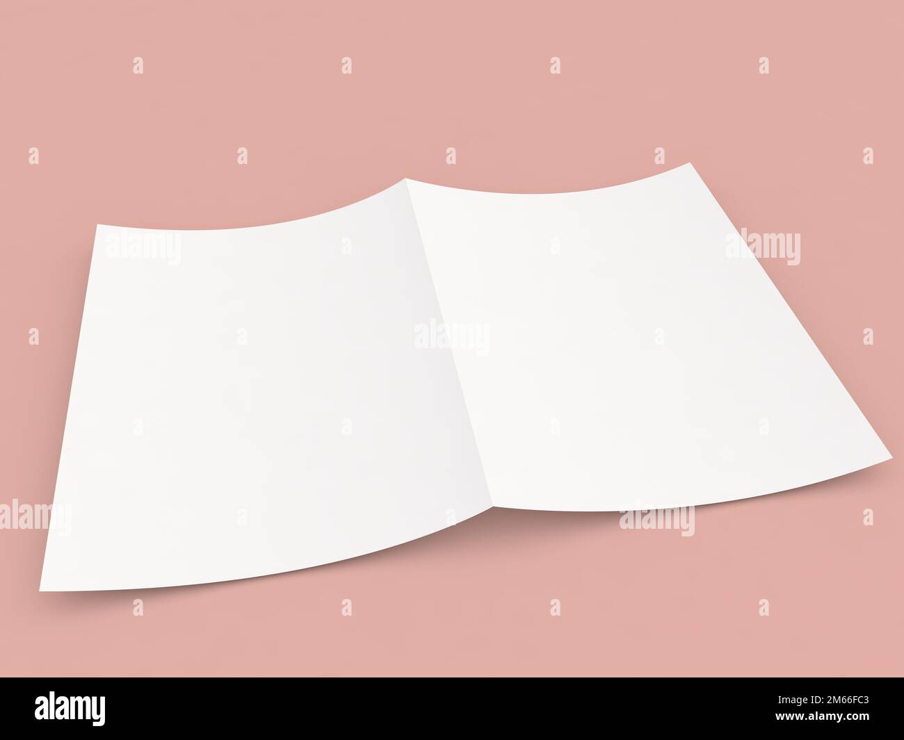 Blank white folded paper flyer on orange background. 3d render ...