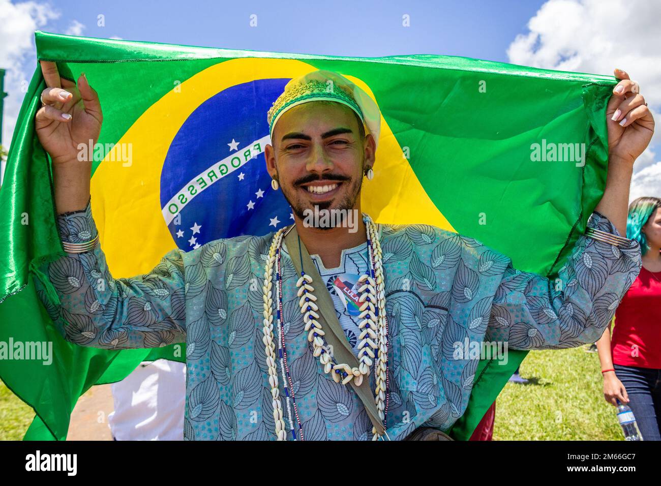 Brasília, DF, Brazil – January 01, 2023: A boy protecting himself from ...
