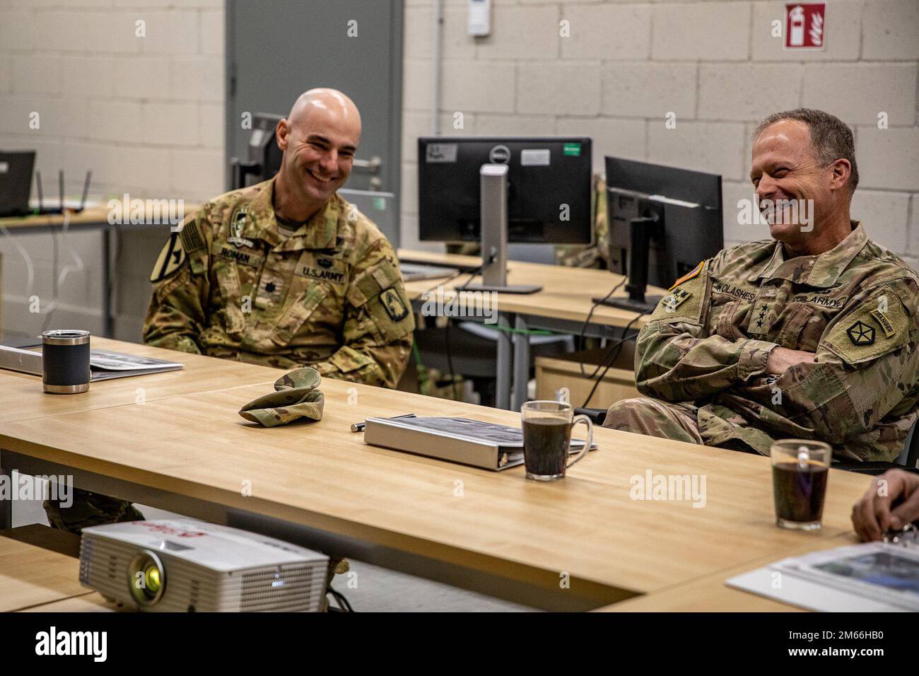 U.S. Army Lt. Gen. John S. Kolasheski, commanding general, V Corps, speaks with Lt. Col. David F ...