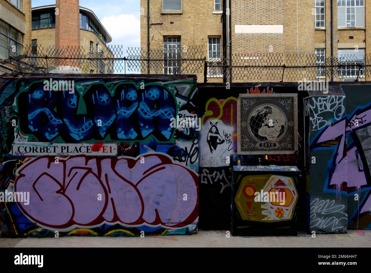 London, UK, July 2022, view of murals at Corbet Place in the East End ...