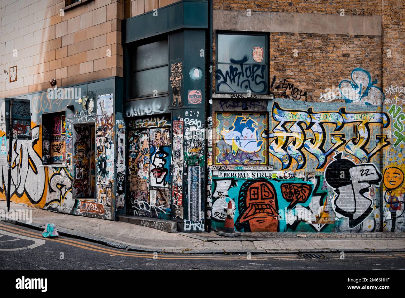 London, UK, July 2022, view of murals at Jerome street in the East End ...