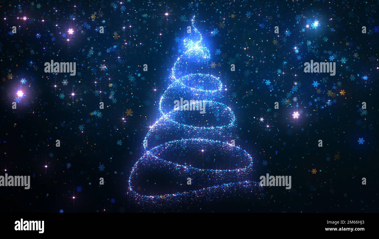 3D rendering of a glowing stylized bright particle Christmas tree with ...