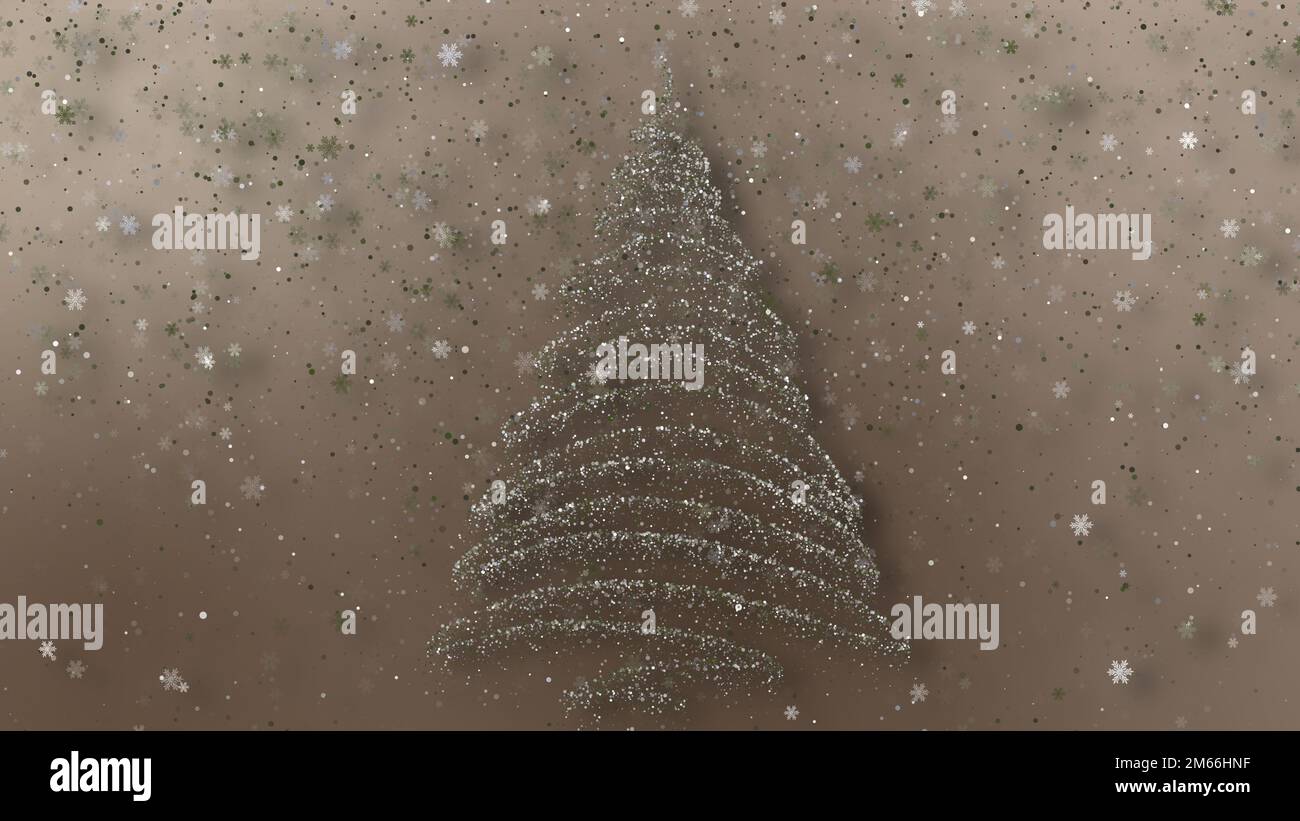 3D rendering of a glowing stylized bright particle Christmas tree with ...