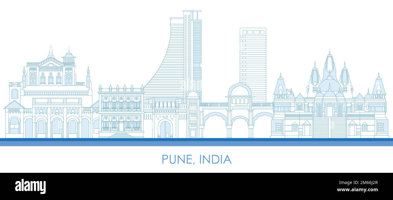 Outline Skyline panorama of city of Pune, India - vector illustration ...