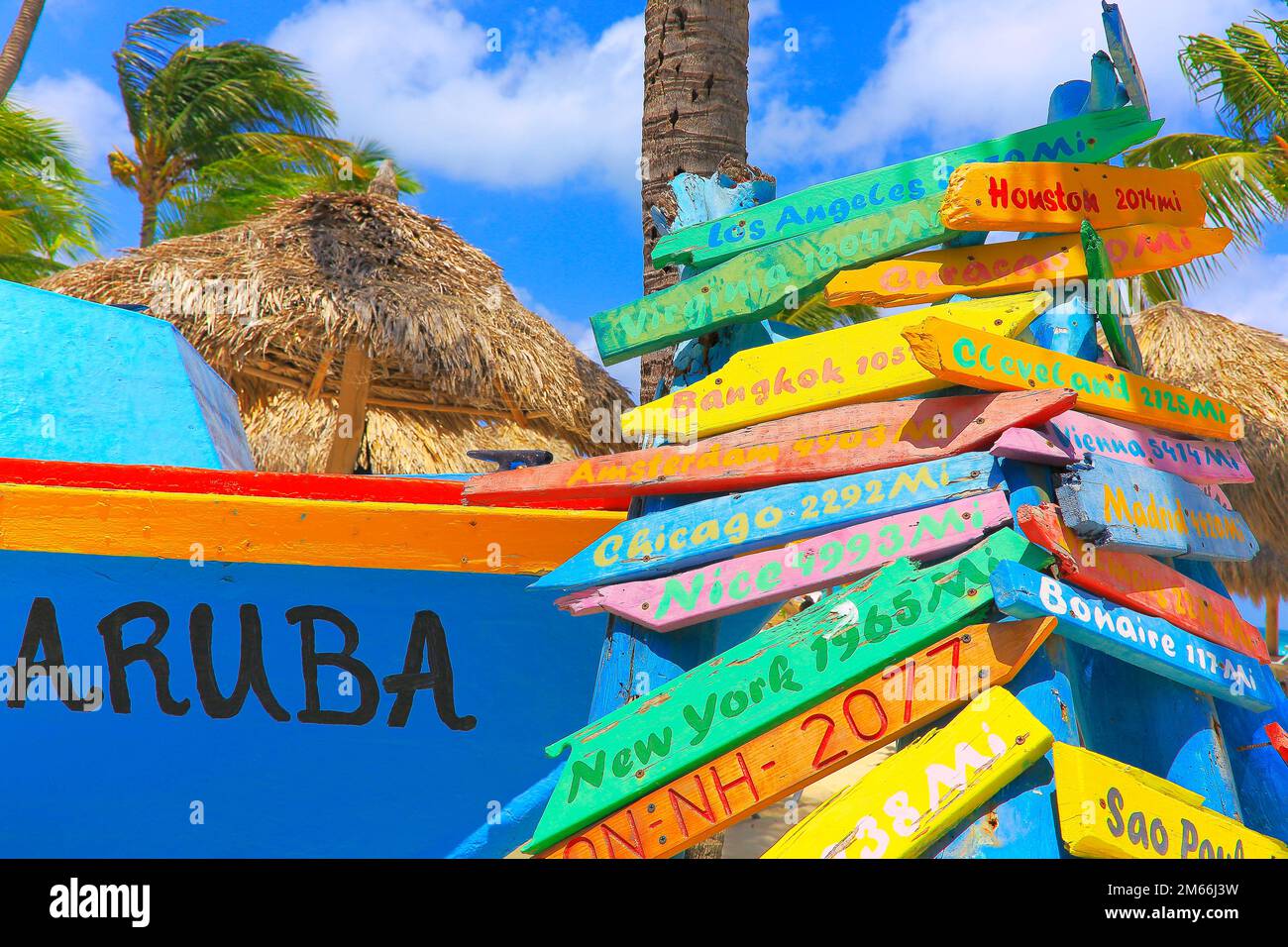 Aruba and Crossroads set signs distances, various locations around the ...