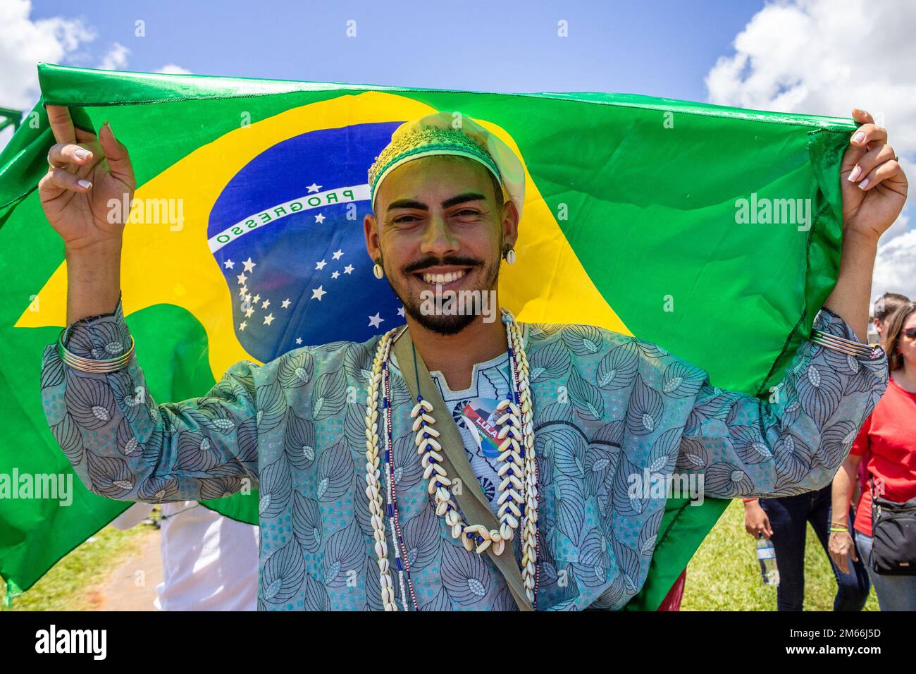 Brasília, DF, Brazil – January 01, 2023: A boy protecting himself from ...