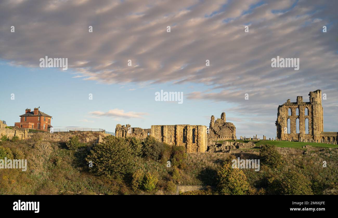 An aerial view of the historic Tynemouth Priory and Castle in Tynemouth ...