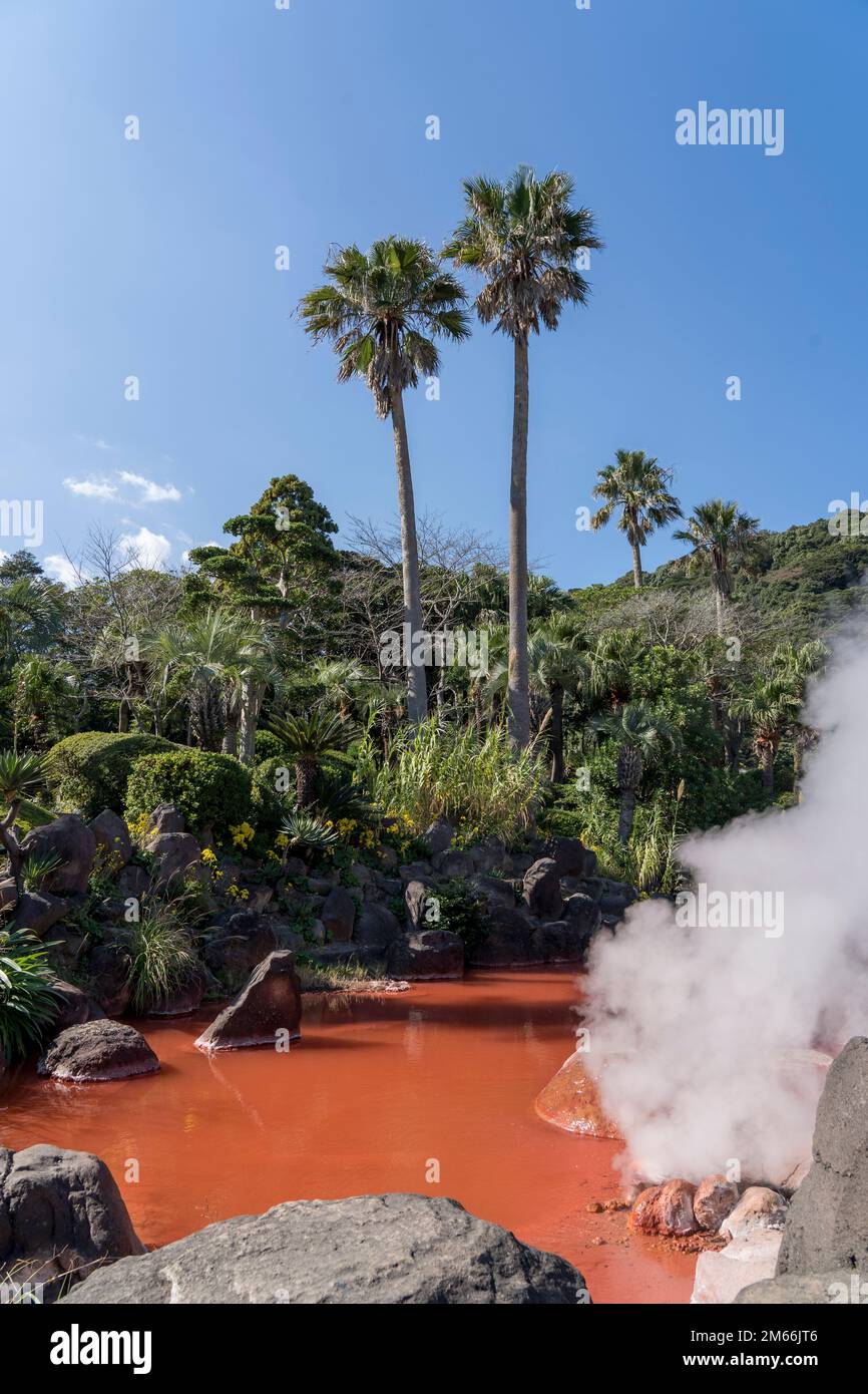 Red thermal pool Jigoku at Umijigoku in Beppu, Japan Stock Photo - Alamy