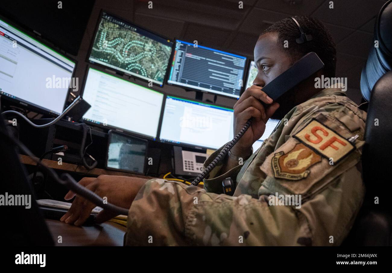 Staff Sgt. Bryson Lee, 96th Security Forces Squadron controller, takes ...