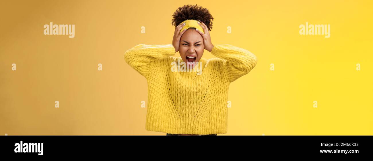 Furious outraged pissed insane african-american girl go crazy freak-out ...