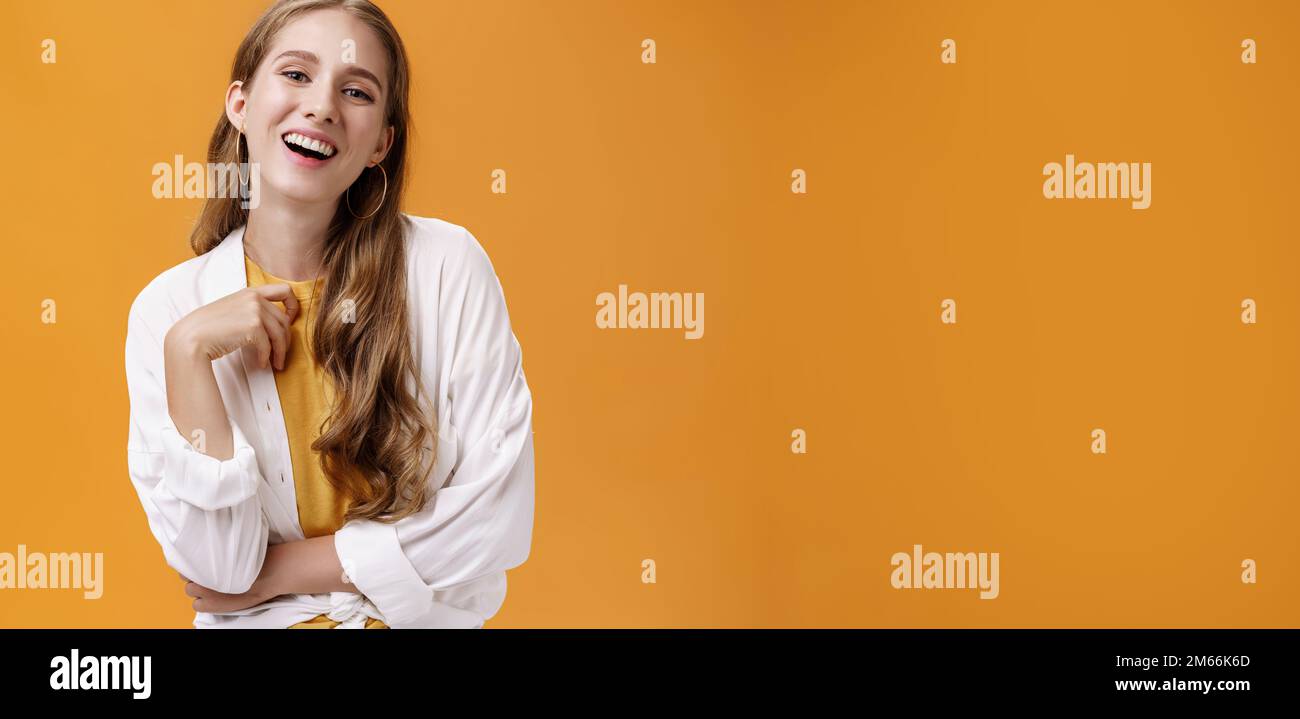 Stylish assertive and confident carefree woman dressing up on party ...