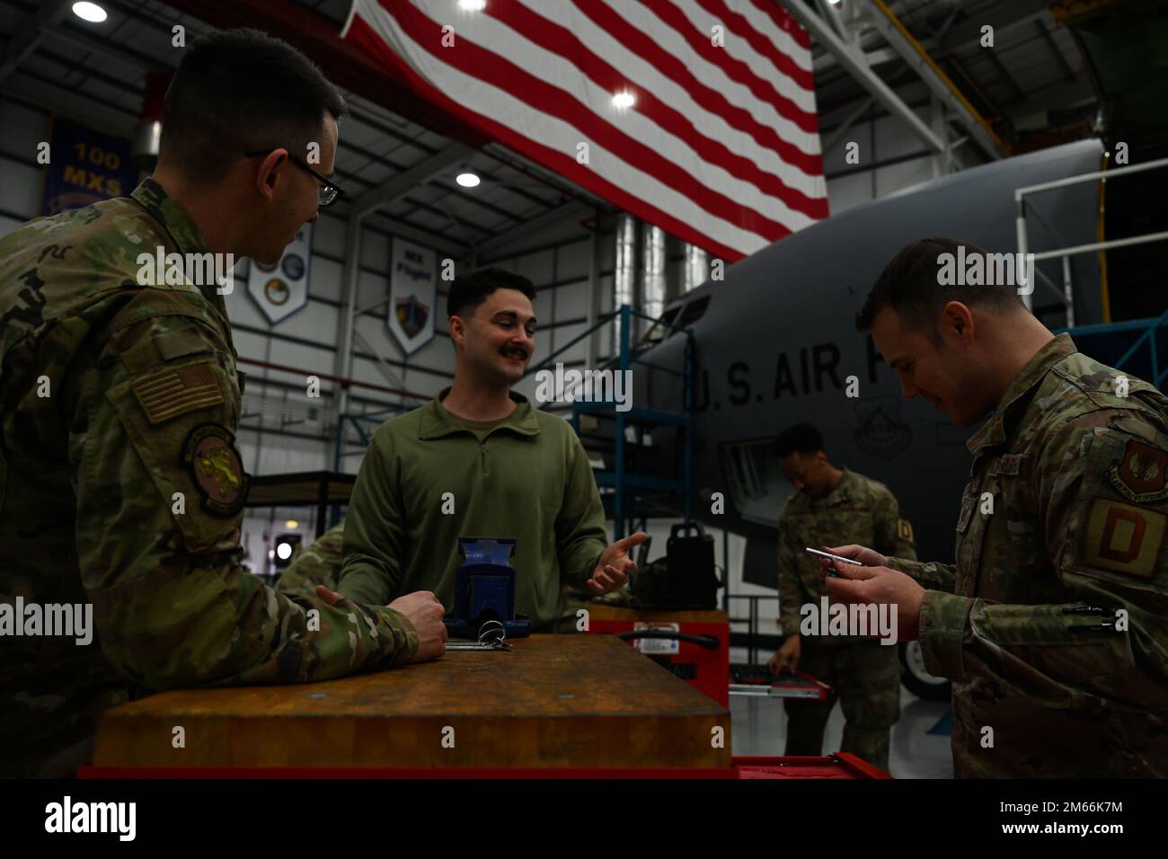 U.S. Air Force KC-135 Stratotanker crew chiefs assigned to the 100th ...