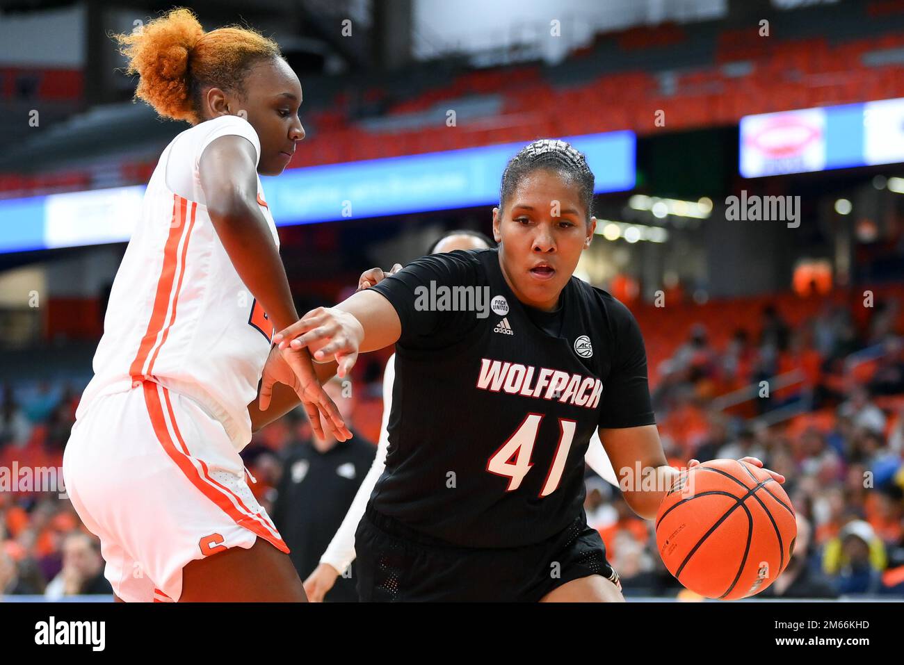 January 1, 2023: NC State Wolfpack center Camille Hobby (41) drives to ...