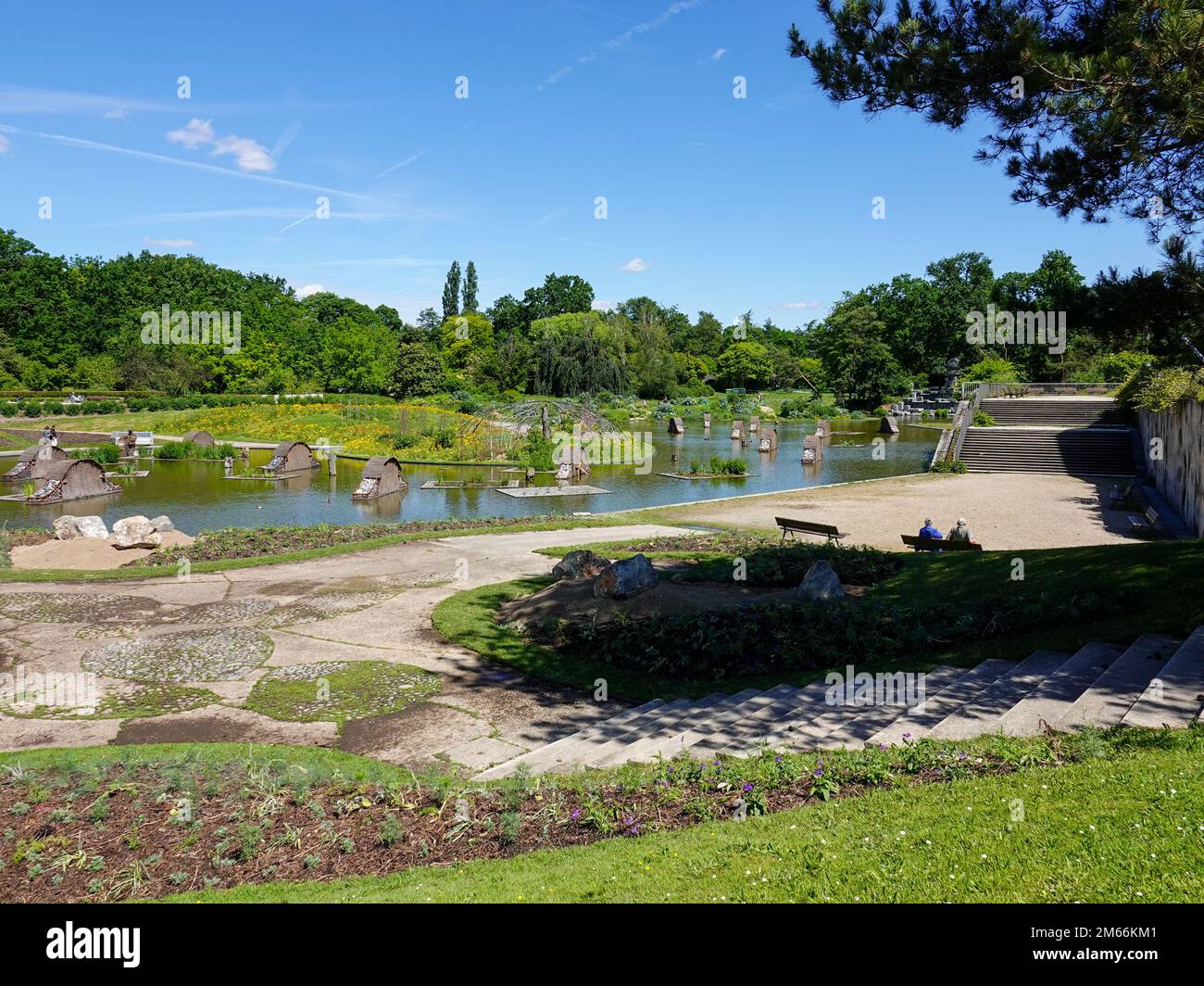 Parc Floral, a public botanical garden in the spring with water feature ...