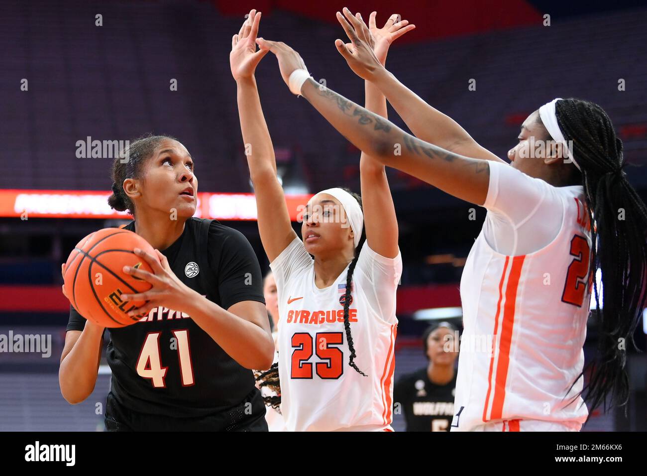 January 1, 2023: NC State Wolfpack center Camille Hobby (41) controls ...